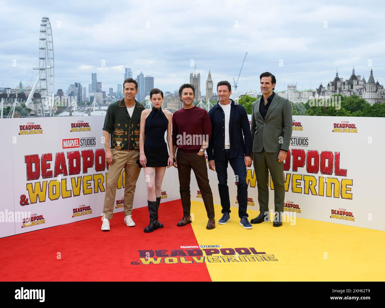 London, UK. July 12th, 2024. Ryan Reynolds, Emma Corrin, Shawn Levy ...