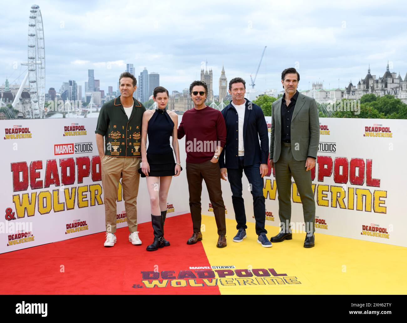 London, UK. July 12th, 2024. Ryan Reynolds, Emma Corrin, Shawn Levy ...