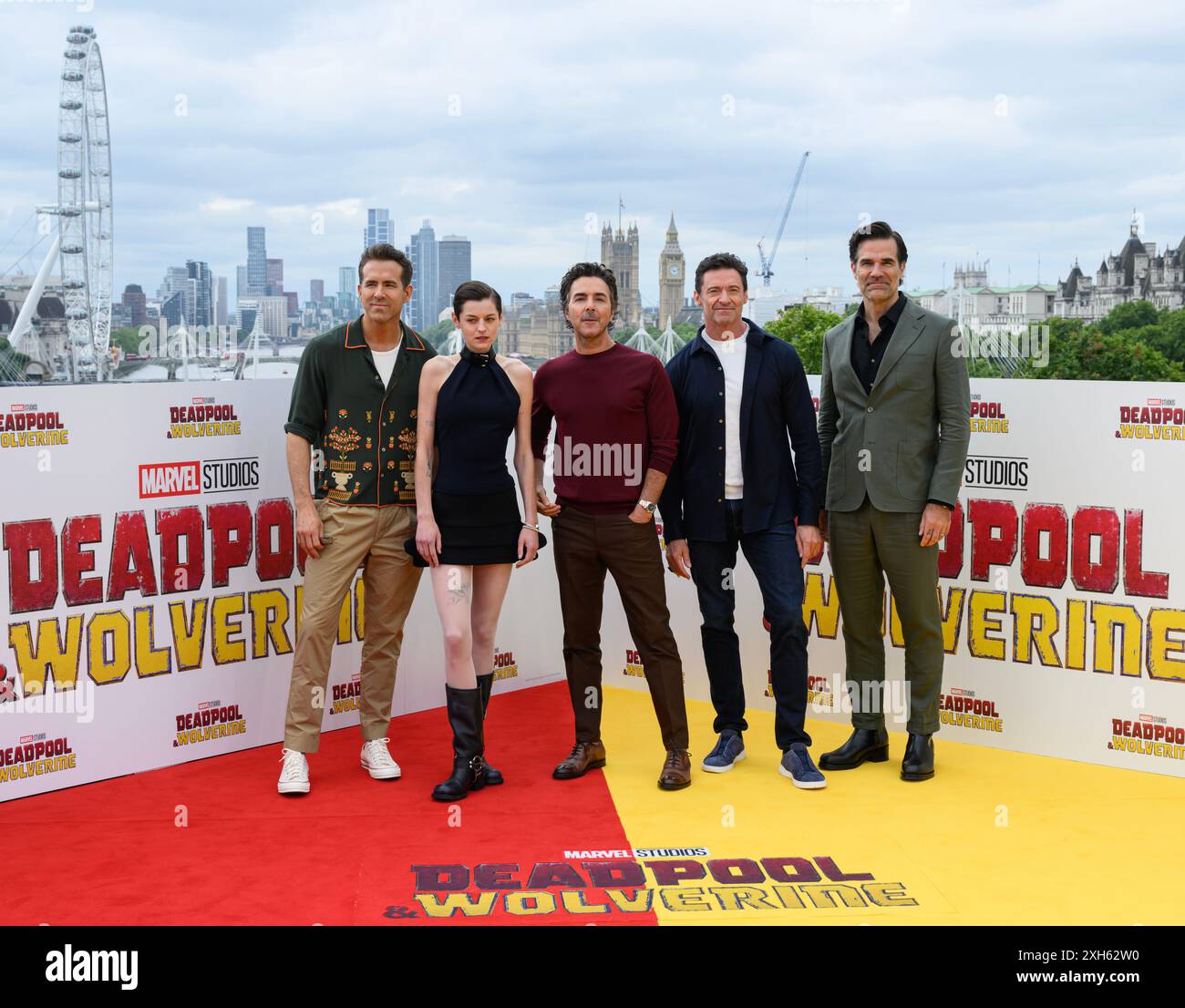 London, UK. July 12th, 2024. Ryan Reynolds, Emma Corrin, Shawn Levy ...