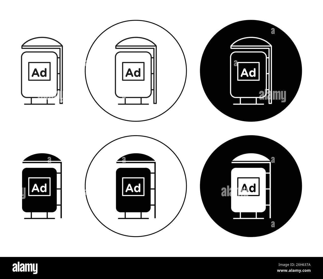 Bus stop shelter ad icon Vector symbol or sign set collection in black ...