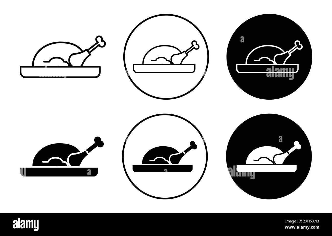 Chicken leg icon Vector symbol or sign set collection in black and ...