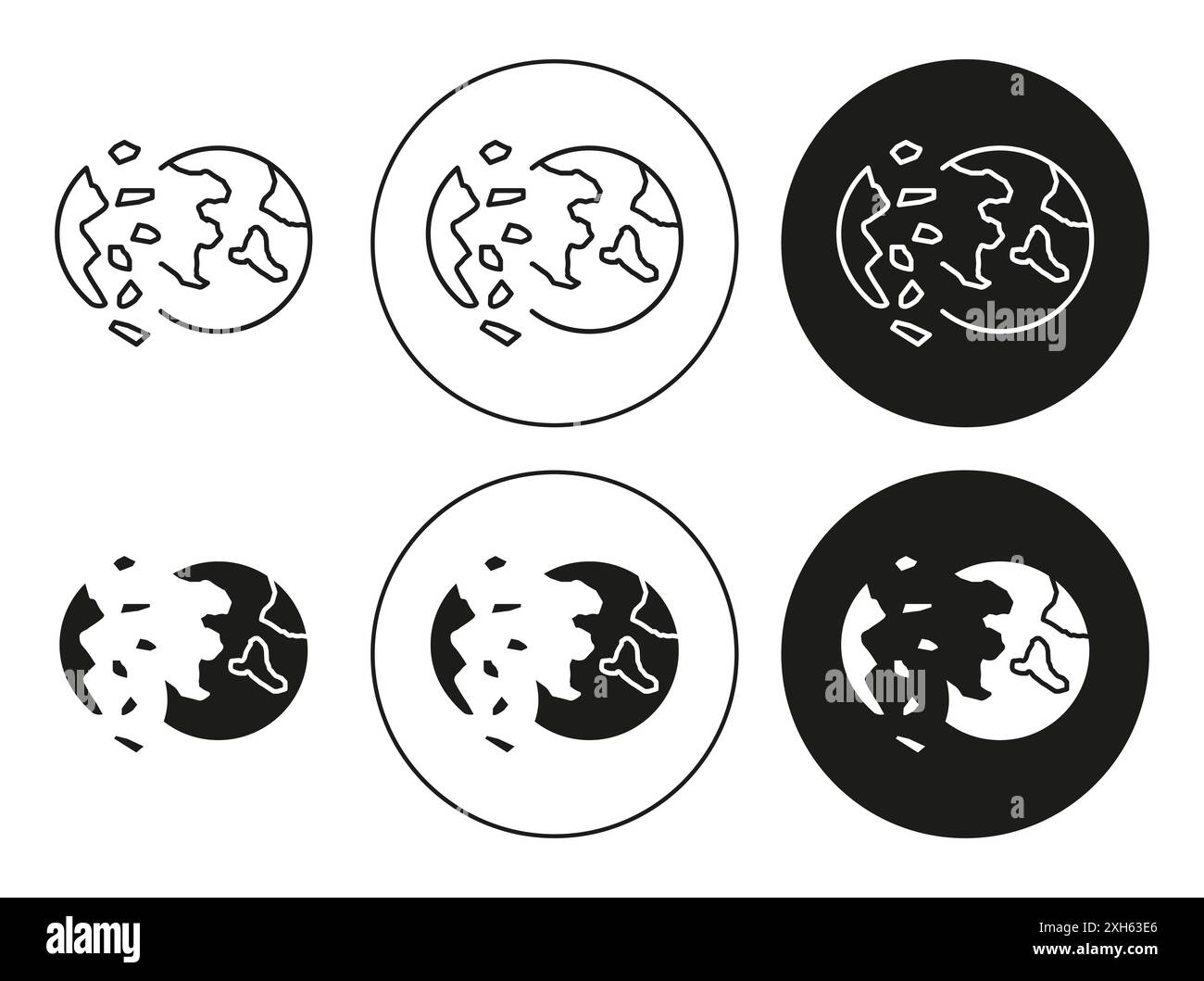Destroyed planet icon Vector symbol or sign set collection in black and ...