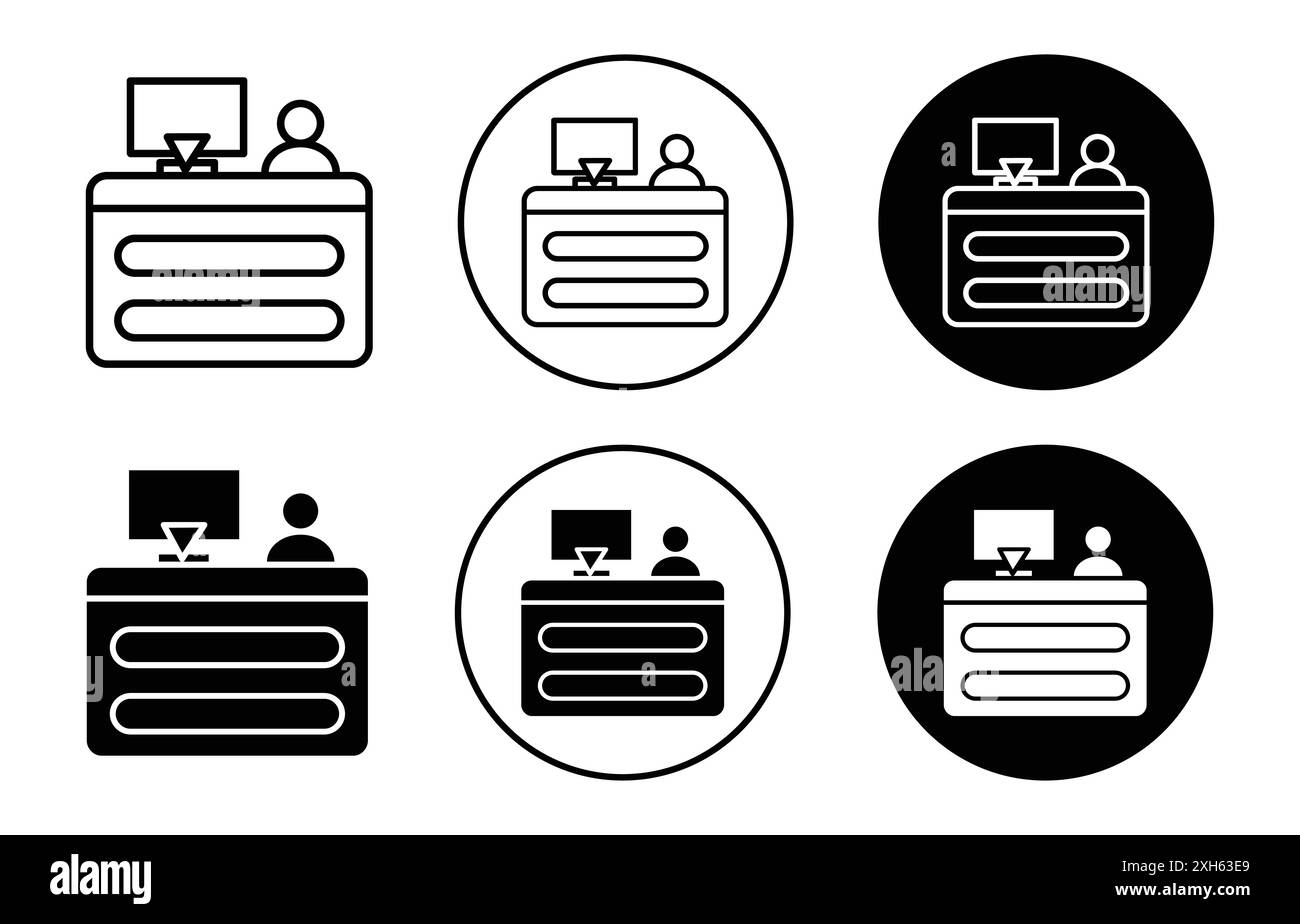 Cashier Table Icon Vector Symbol Or Sign Set Collection In Black And White Outline Stock Vector