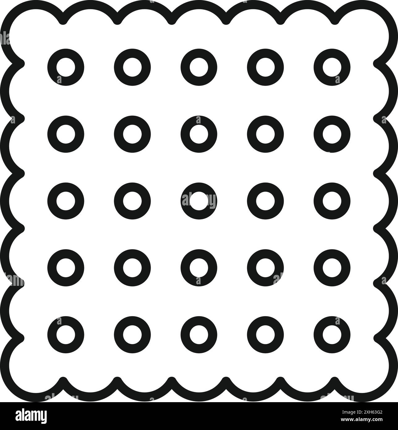 Simple line icon of a square shaped cookie with holes forming a regular ...