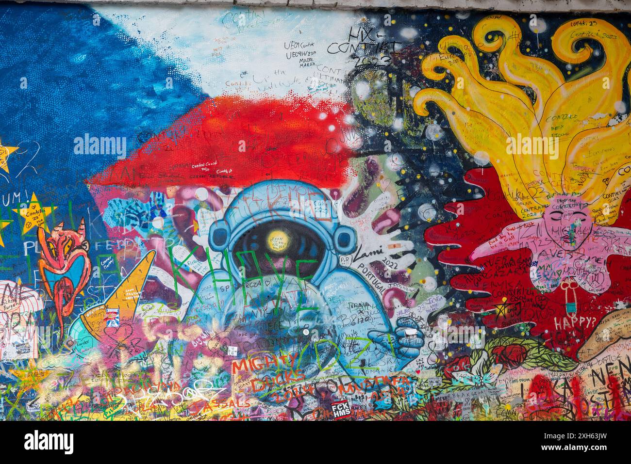 The John Lennon Wall graffiti, constantly repainted famous tourist ...