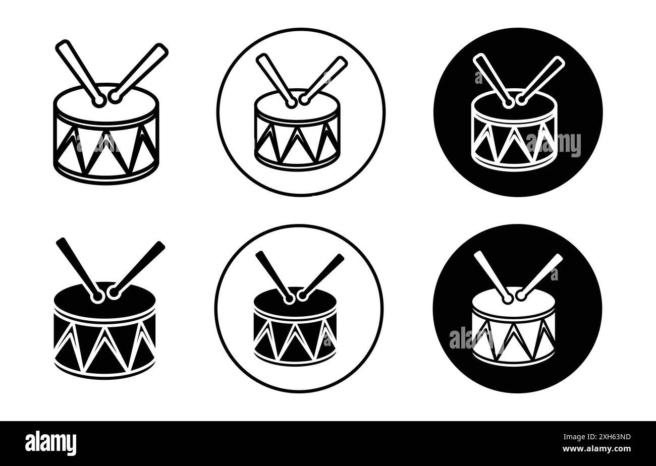 drum icon Vector symbol or sign set collection in black and white ...