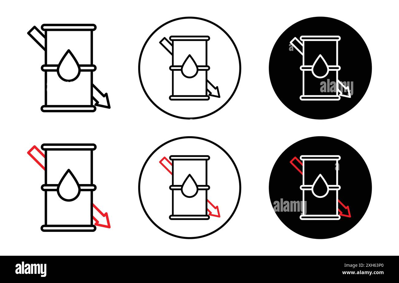 crude oil price decraese icon Vector symbol or sign set collection in black and white outline ...