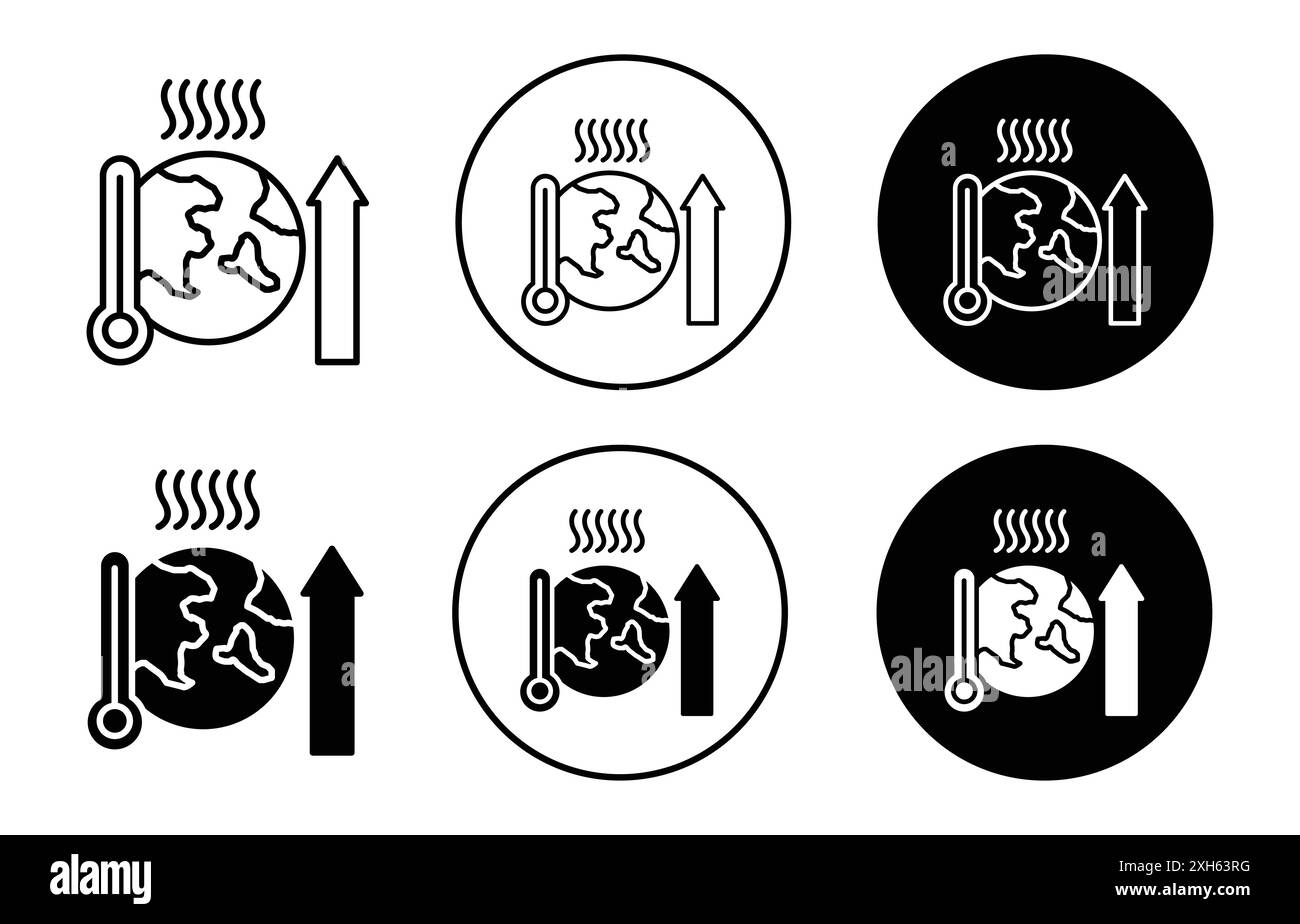 global warming icon Vector symbol or sign set collection in black and ...