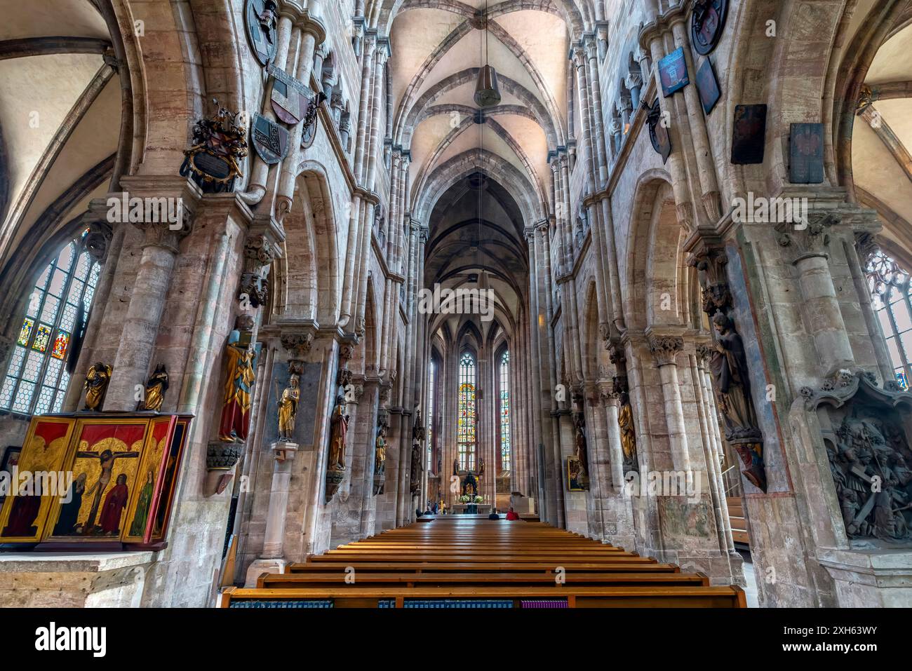 Interior view of Romanesque nave of St. Sebaldus Church is a medieval ...