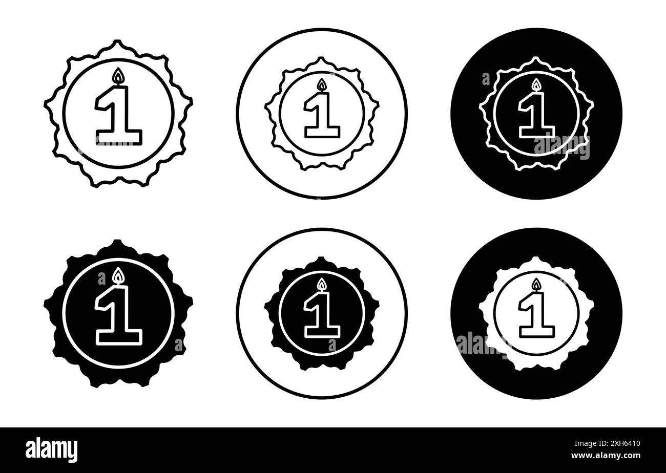 happy first birthday icon Vector symbol or sign set collection in black ...