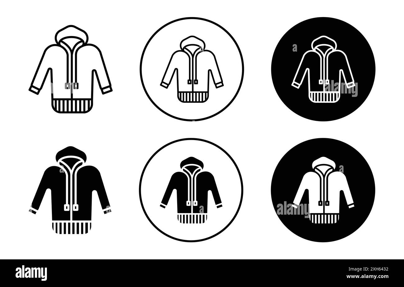 hoodie jacket icon Vector symbol or sign set collection in black and ...