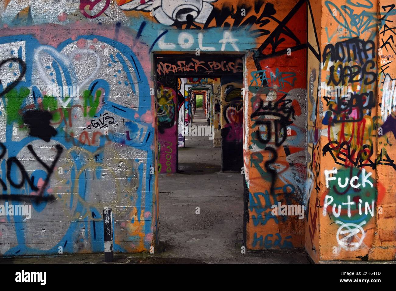 Duisburg, Germany. 12th July, 2024. Graffiti can be seen in the ...