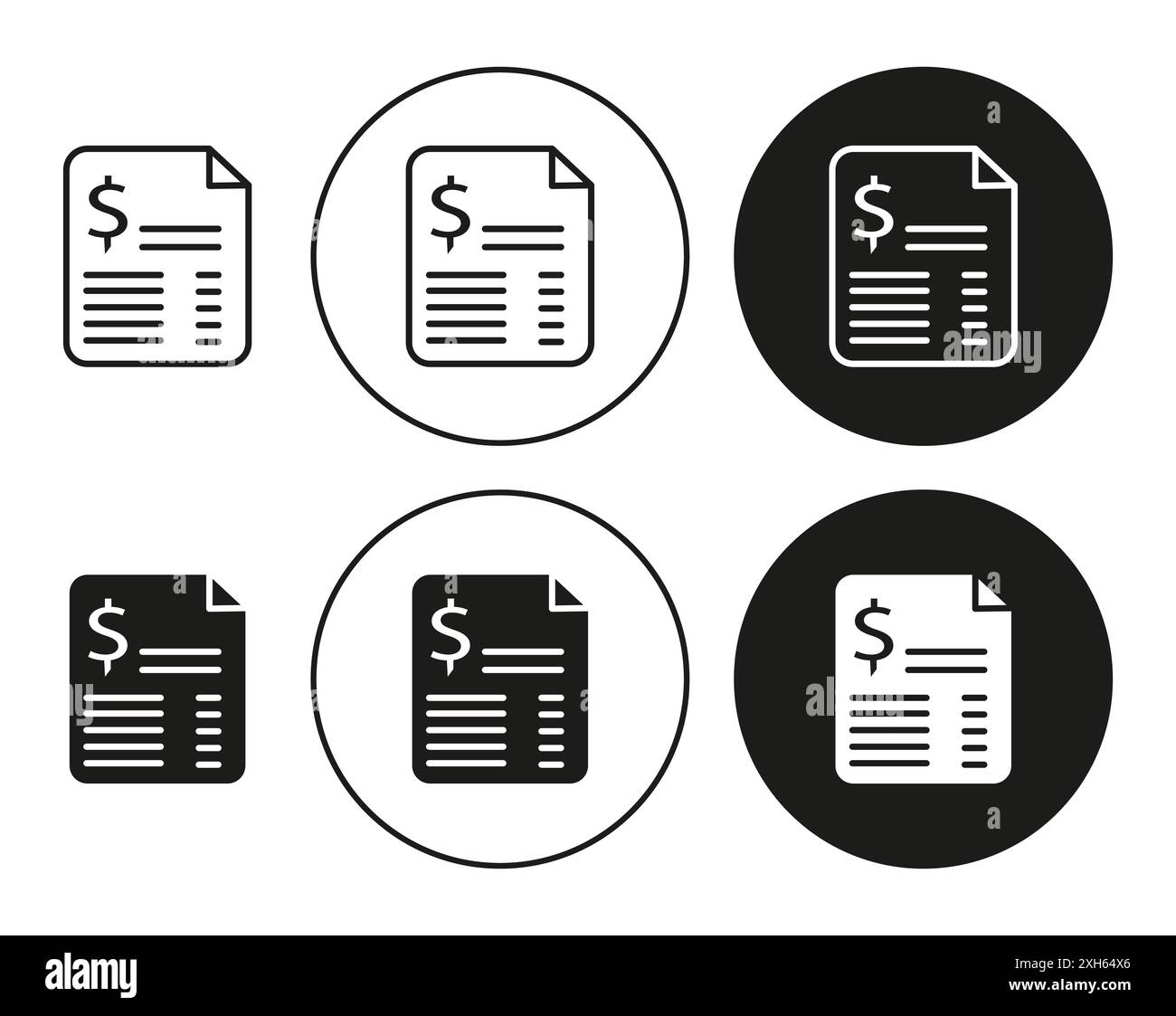 Invoice icon Vector symbol or sign set collection in black and white ...