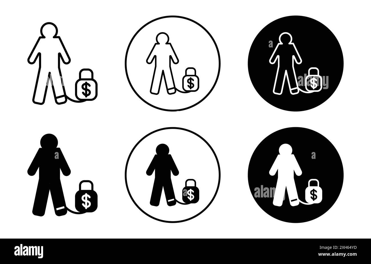 man with weight debt icon Vector symbol or sign set collection in black ...
