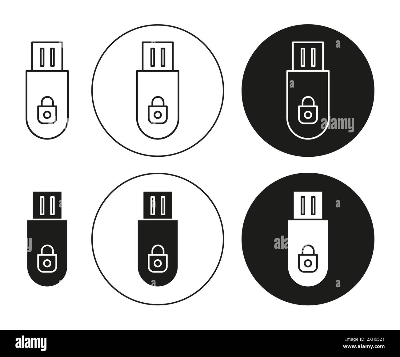 Encrypted pendrive icon Vector symbol or sign set collection in black ...