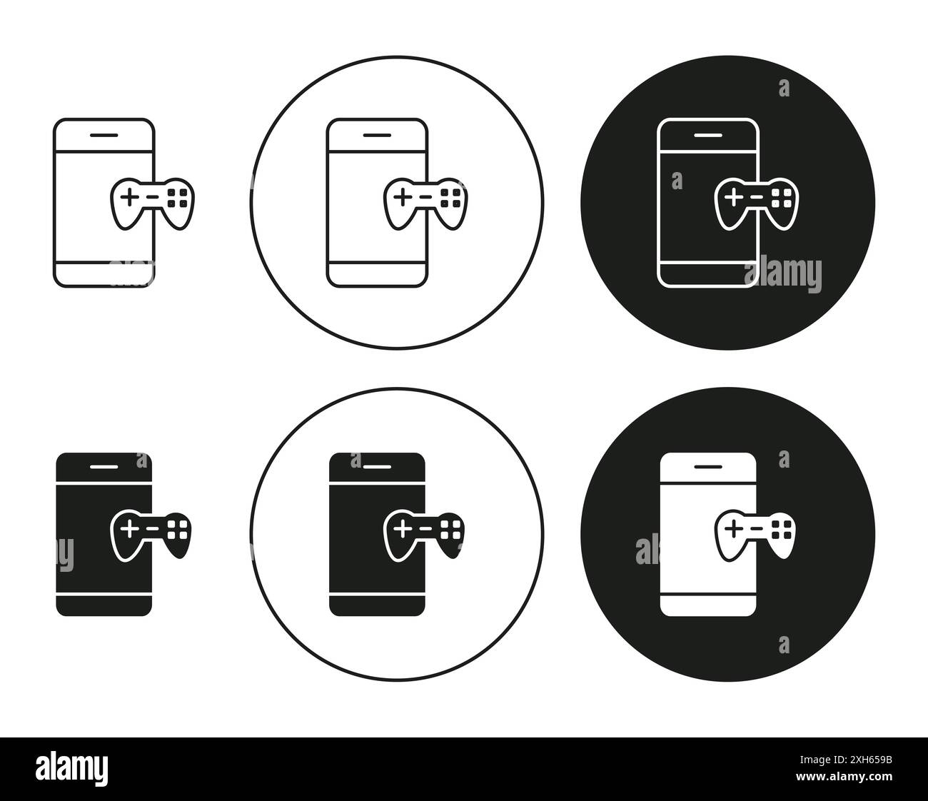 Mobile Game icon Vector symbol or sign set collection in black and white outline Stock Vector ...