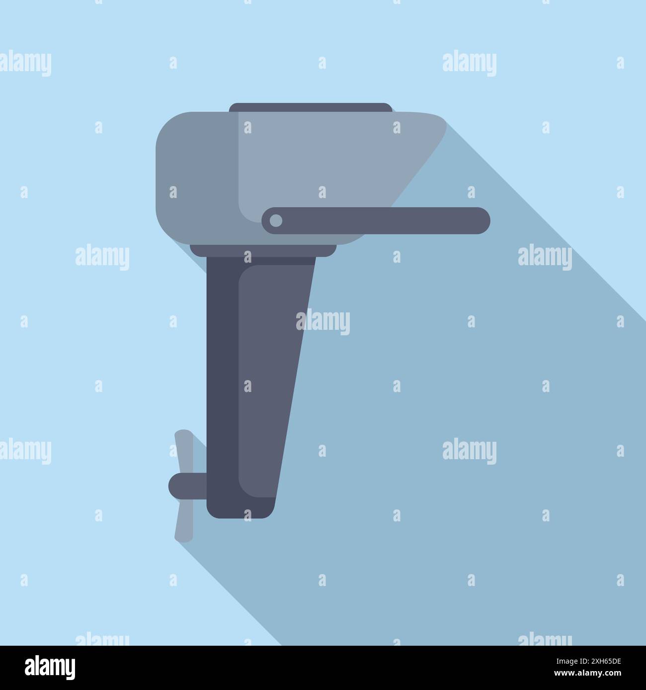 Boat motor hanging on a light blue background, simple flat design of a ...