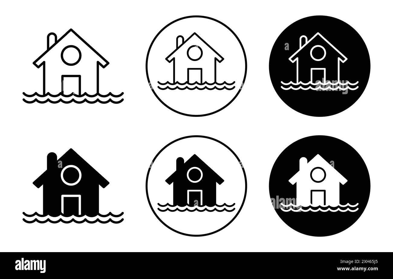 flooded house icon Vector symbol or sign set collection in black and ...