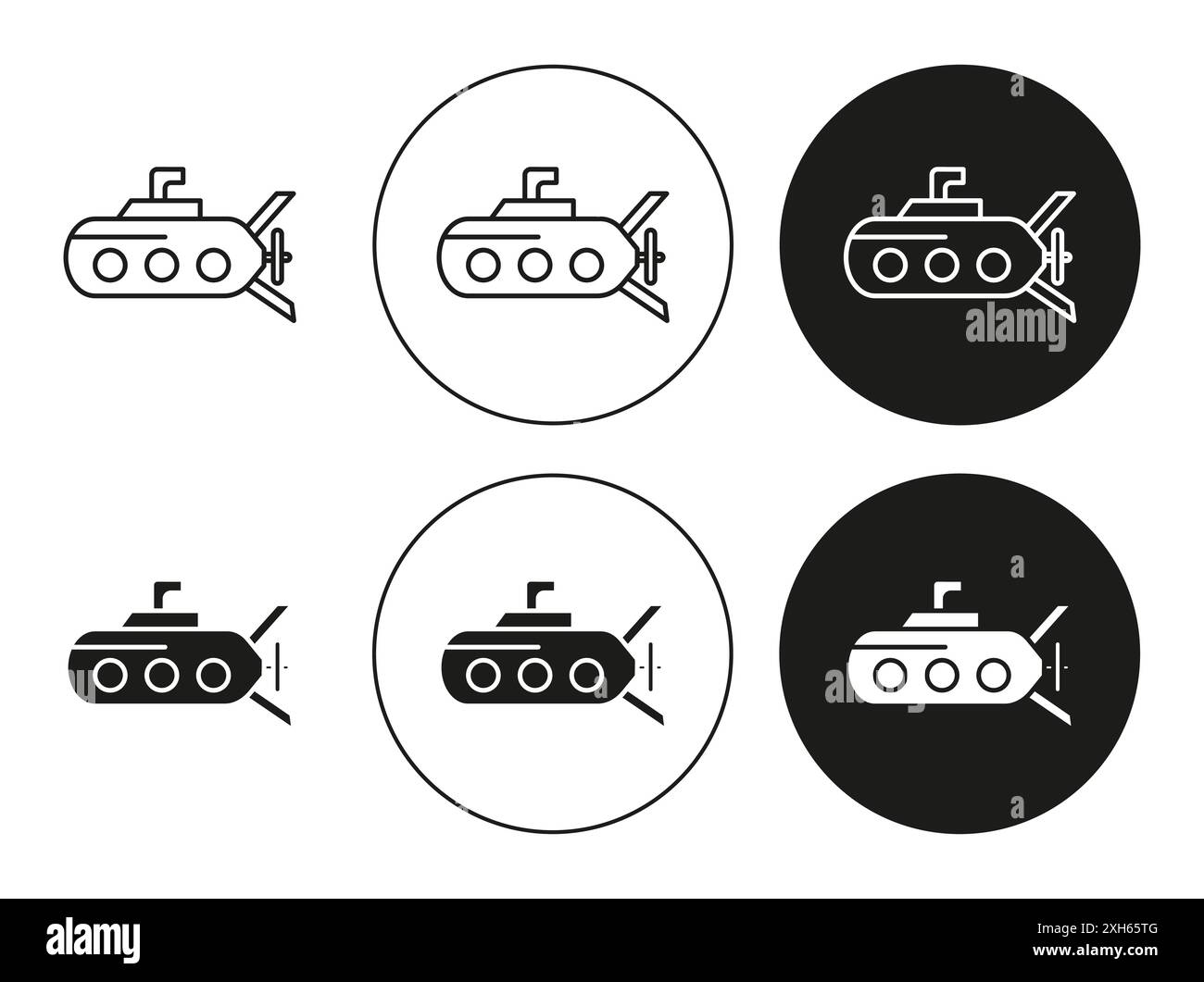 Submarine icon Vector symbol or sign set collection in black and white ...