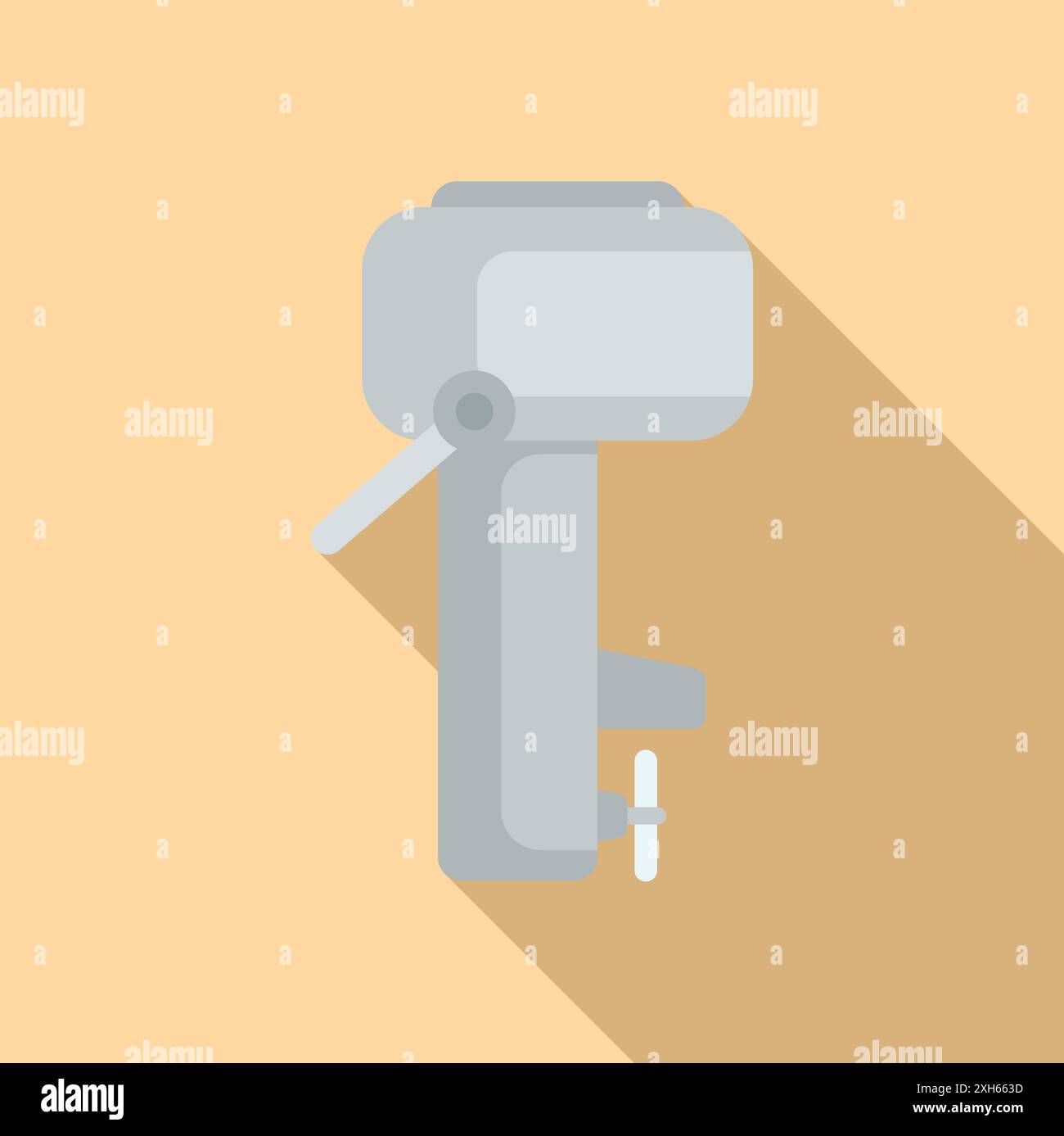 Single boat motor is hanging on a light orange wall casting a long ...