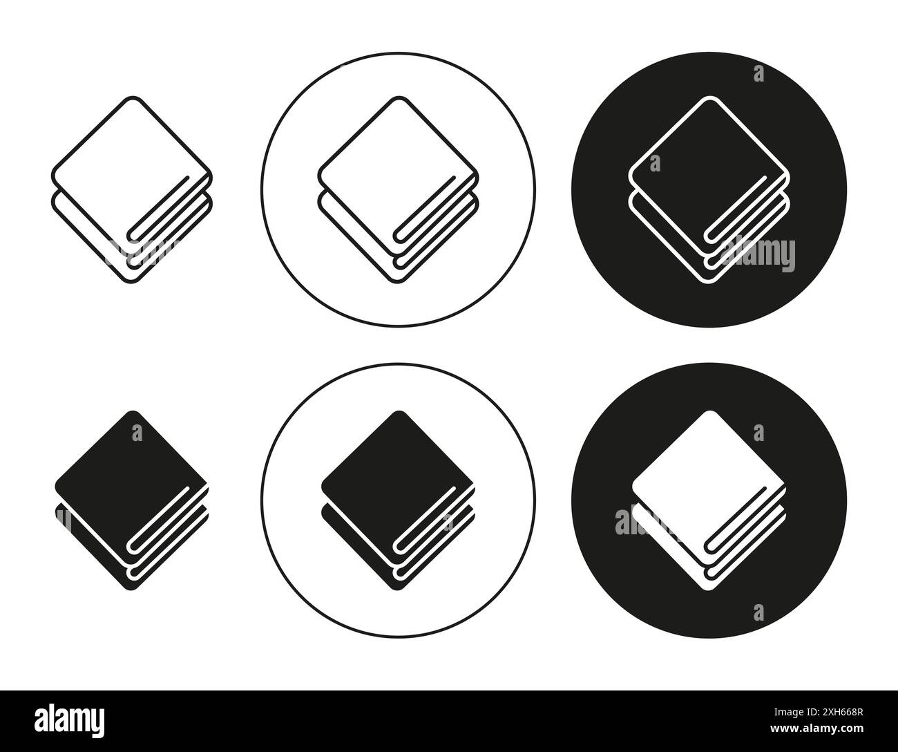 Rounded the folded bath towels icon Vector symbol or sign set collection in black and white ...