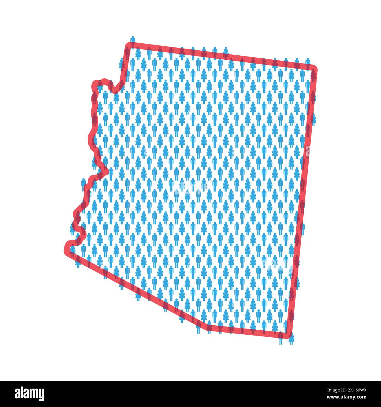 Arizona population map. Stick figures people map with bold red ...
