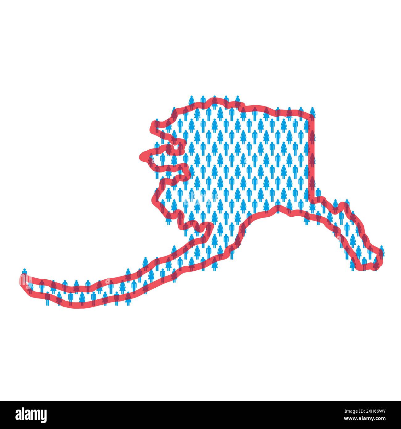 Alaska population map. Stick figures people map with bold red ...