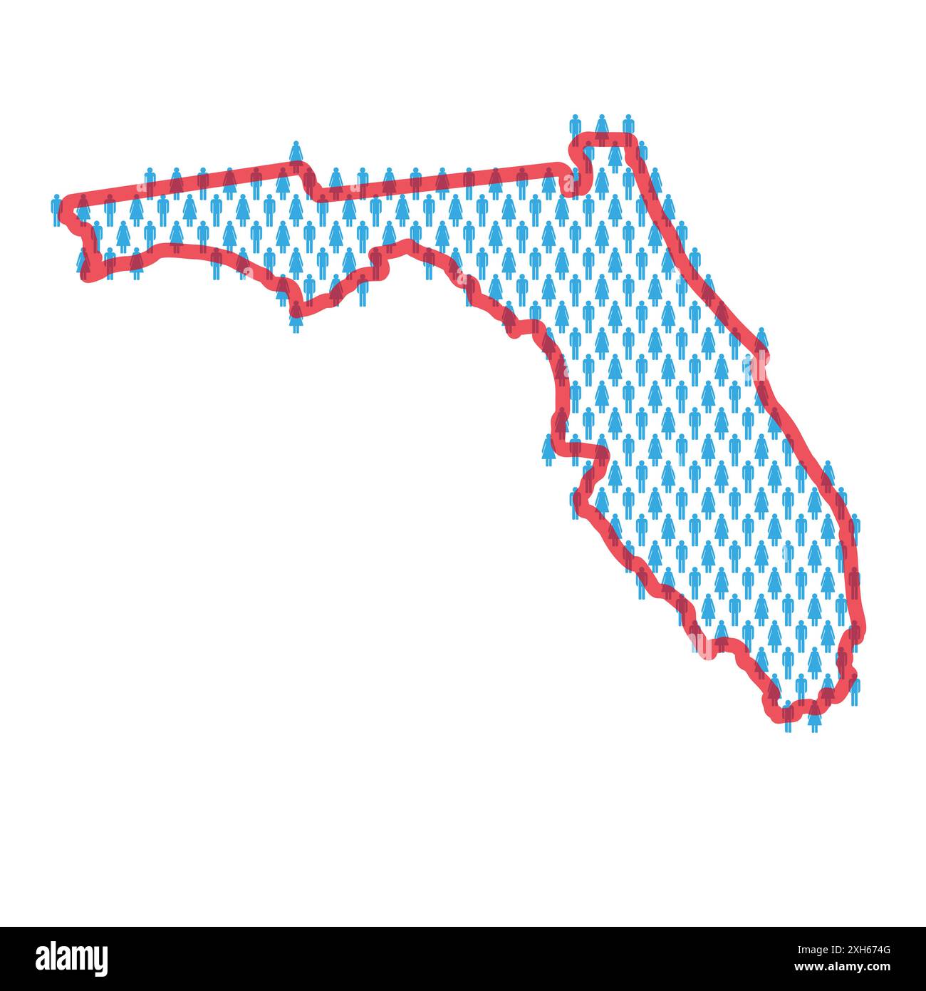 Florida population map. Stick figures people map with bold red ...