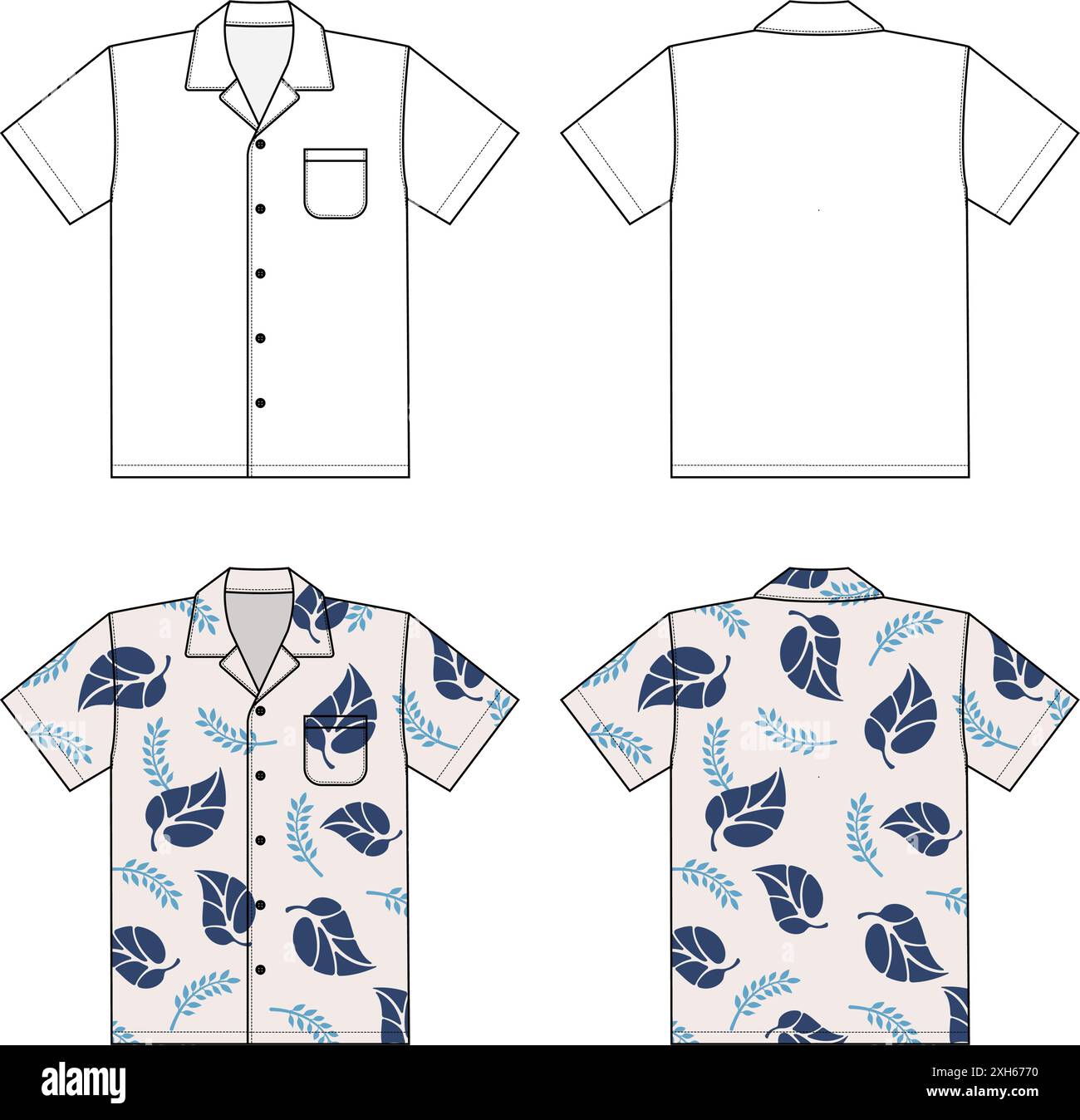 Hawaiian shirt (aloha shirt) vector template illustration set Stock ...