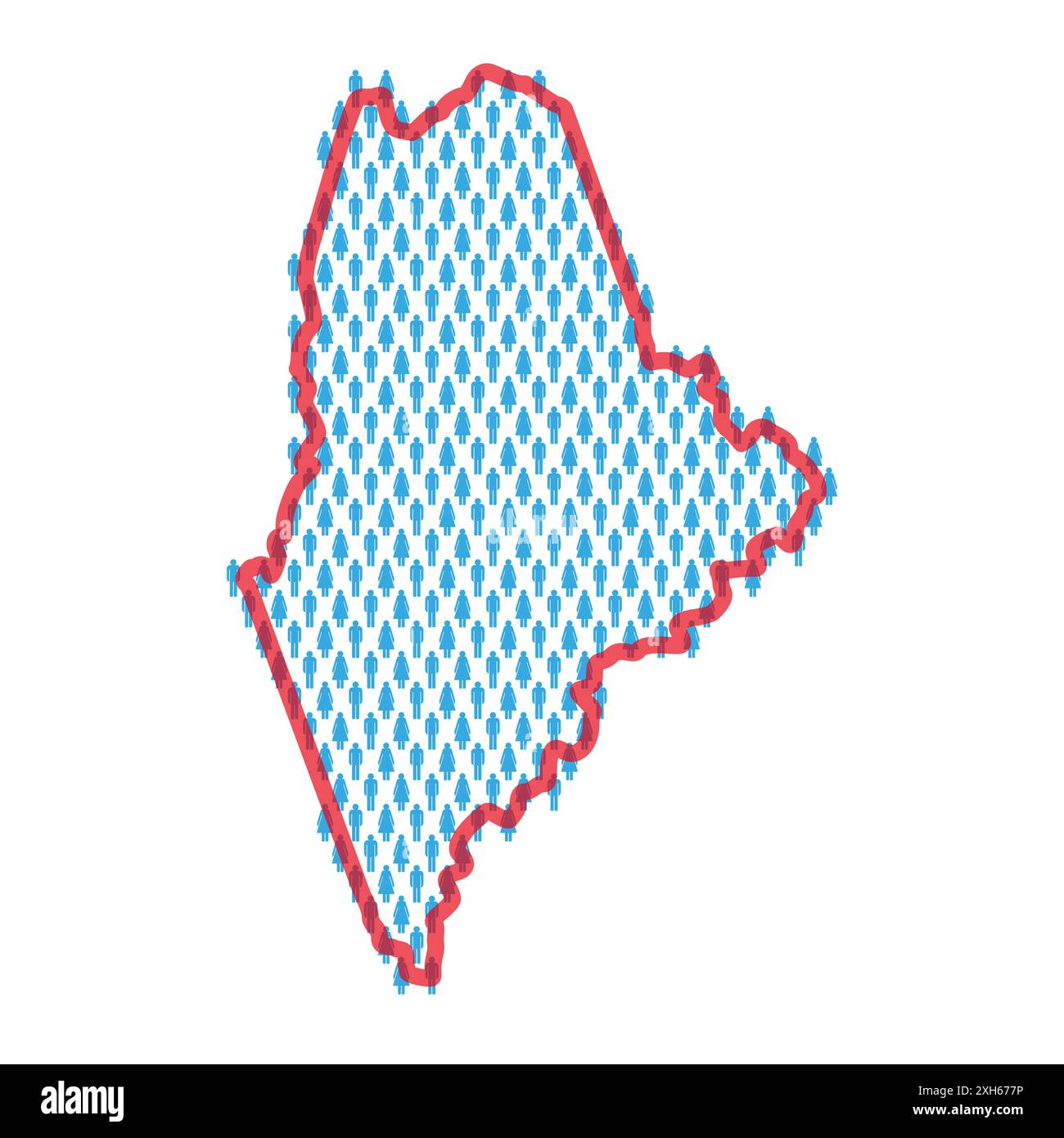 Maine population map. Stick figures people map with bold red ...