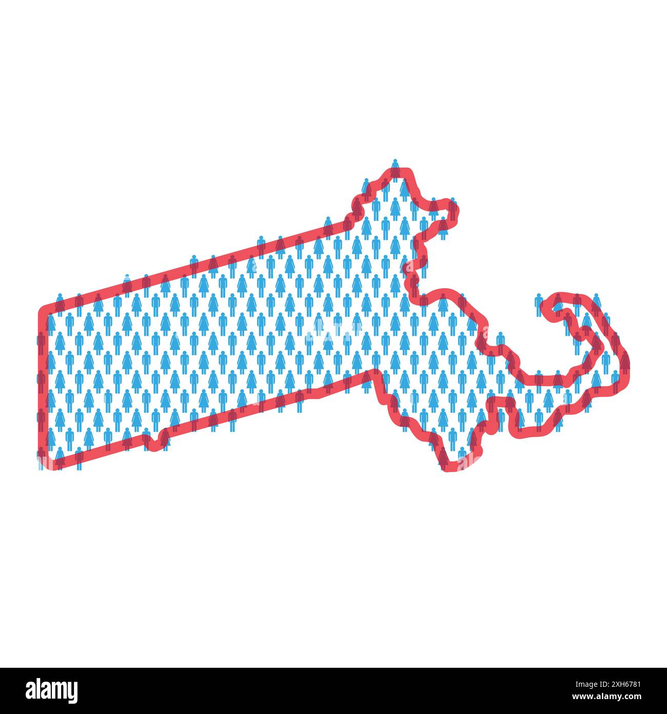 Massachusetts population map. Stick figures people map with bold red ...