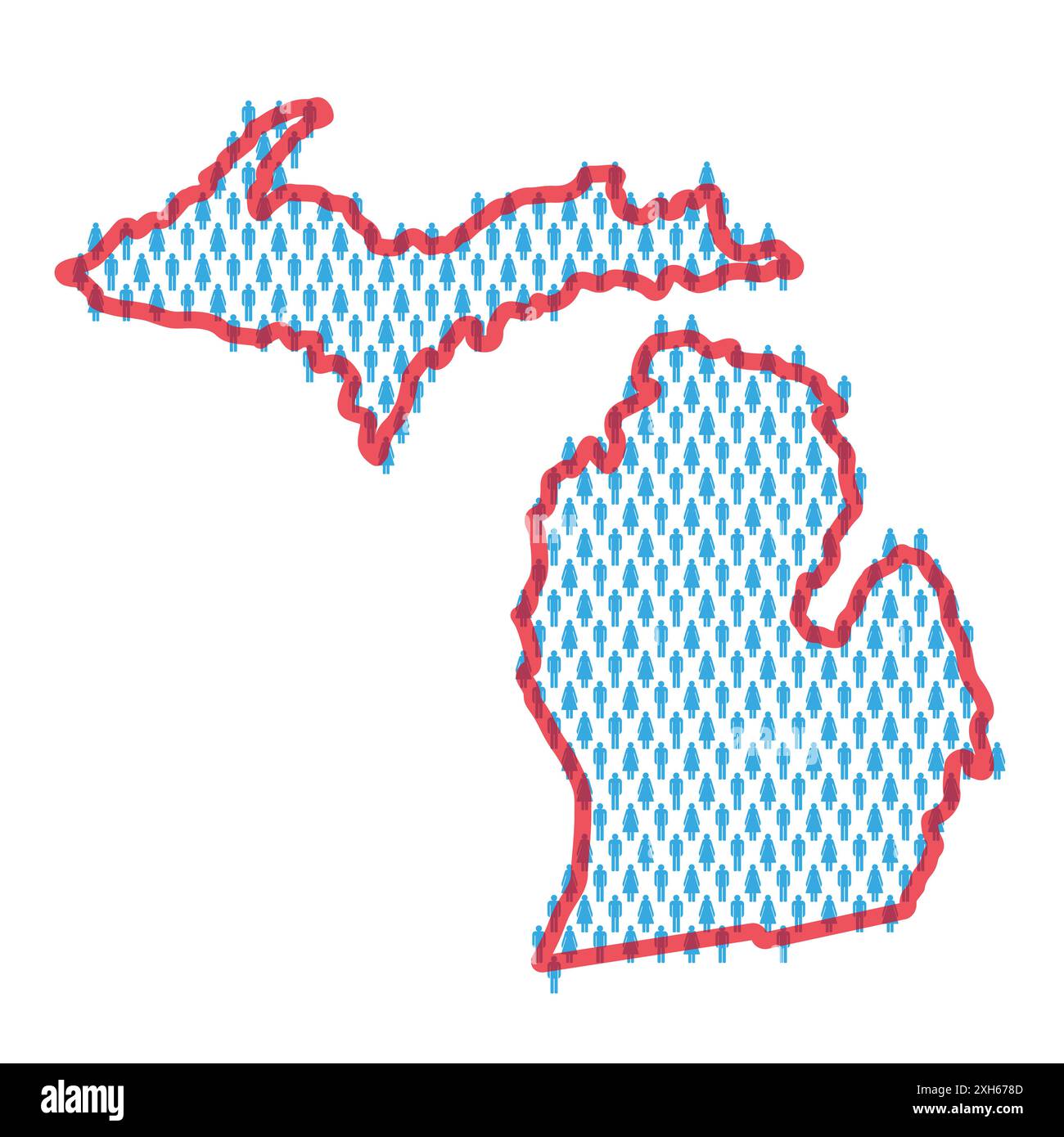 Michigan population map. Stick figures people map with bold red ...