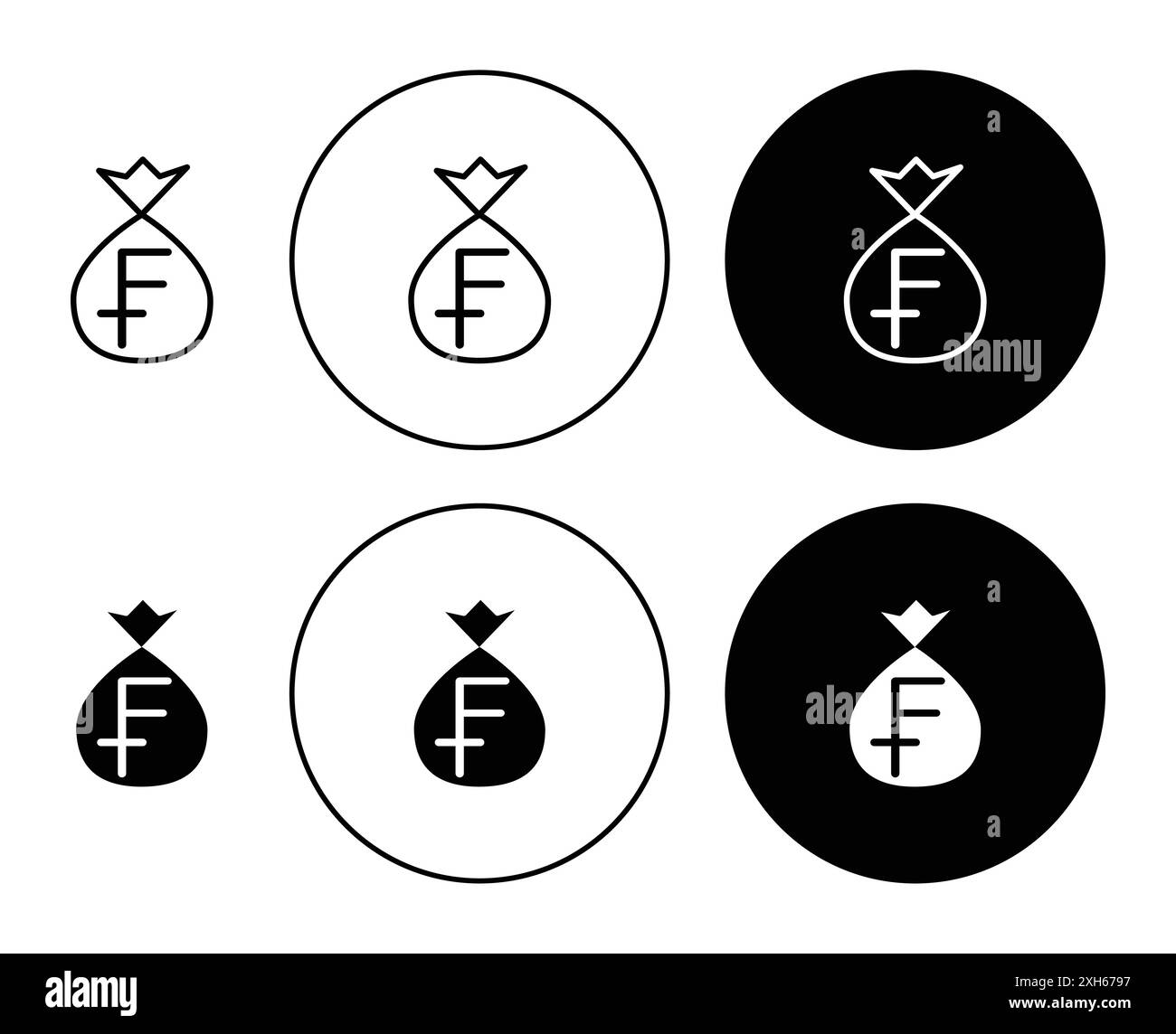 Swiss franc currency icon Vector symbol or sign set collection in black ...