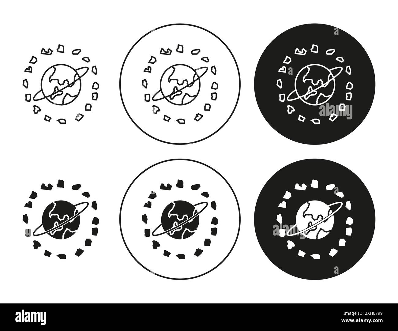Space junk icon Vector symbol or sign set collection in black and white ...
