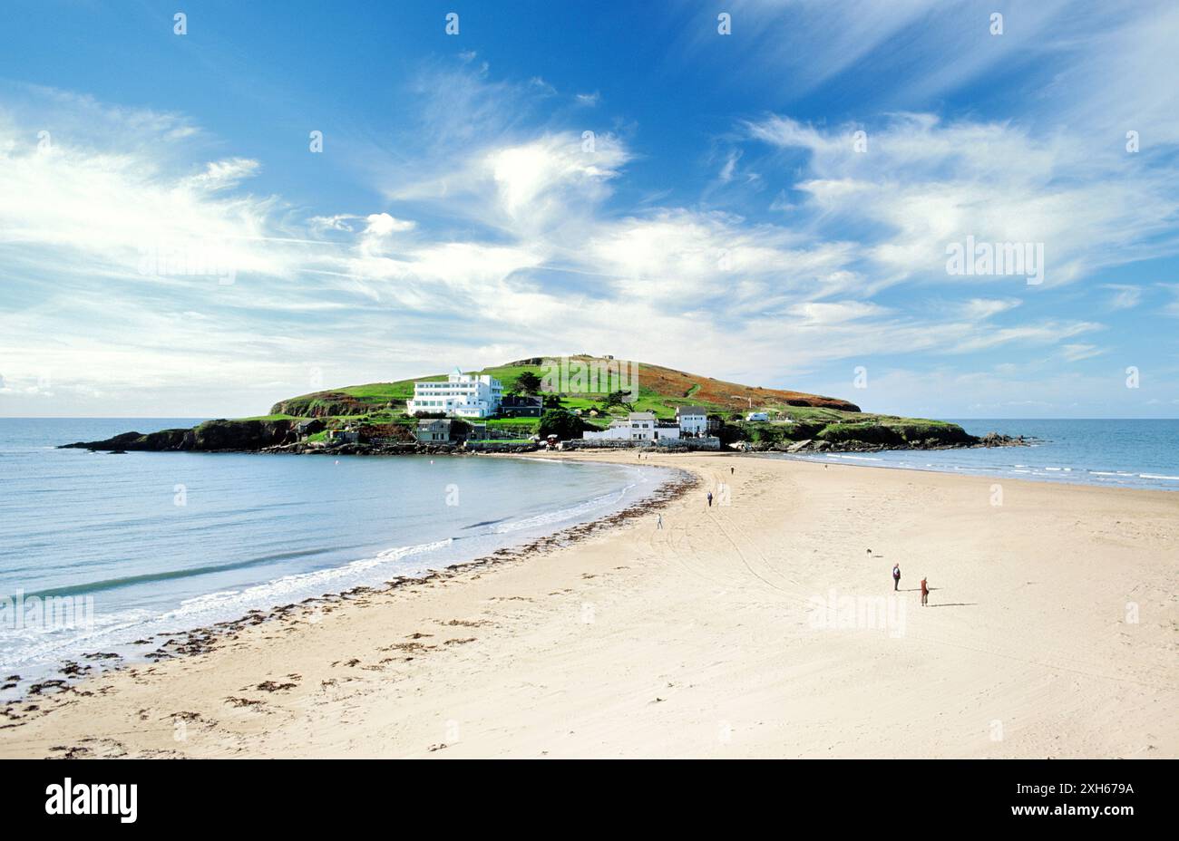 Art Deco Burgh Island Hotel and tidal causeway to Burgh Island on the ...
