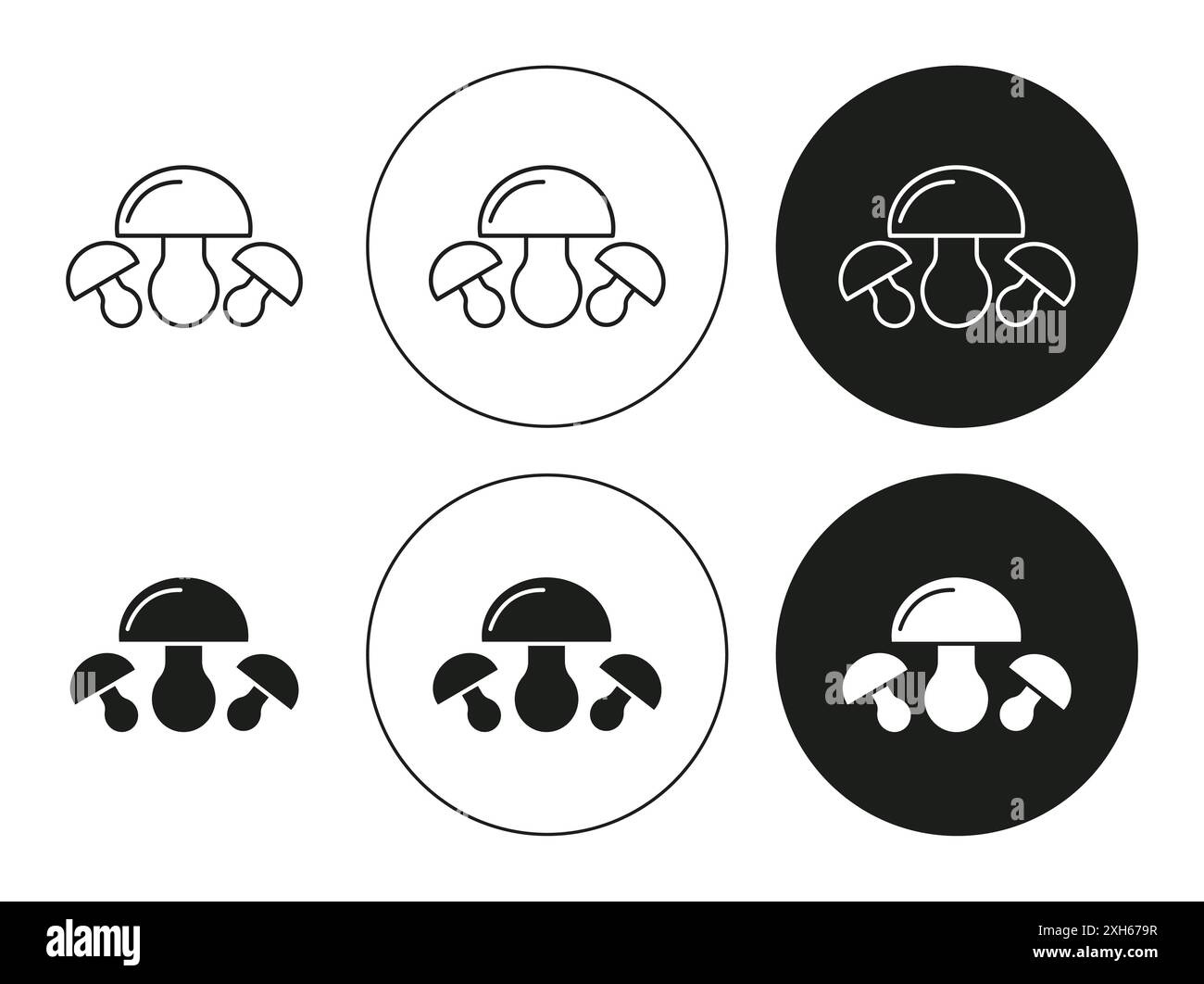 Mushroom icon Vector symbol or sign set collection in black and white ...