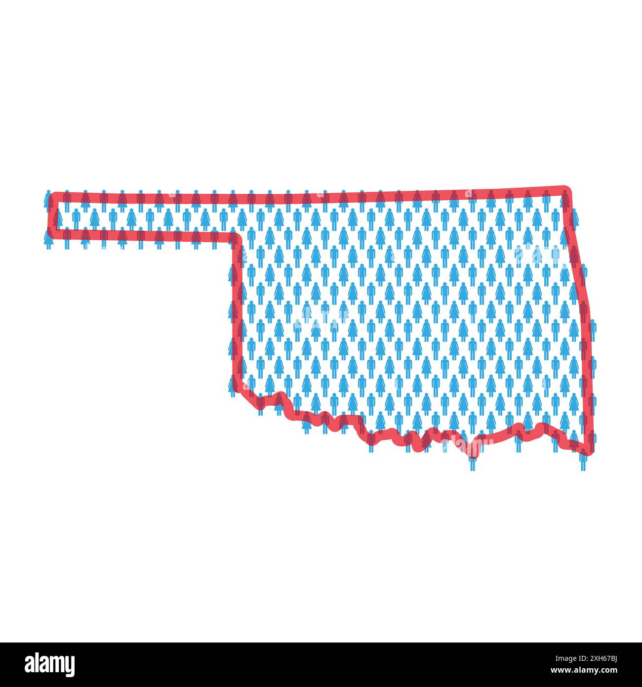 Oklahoma population map. Stick figures people map with bold red ...