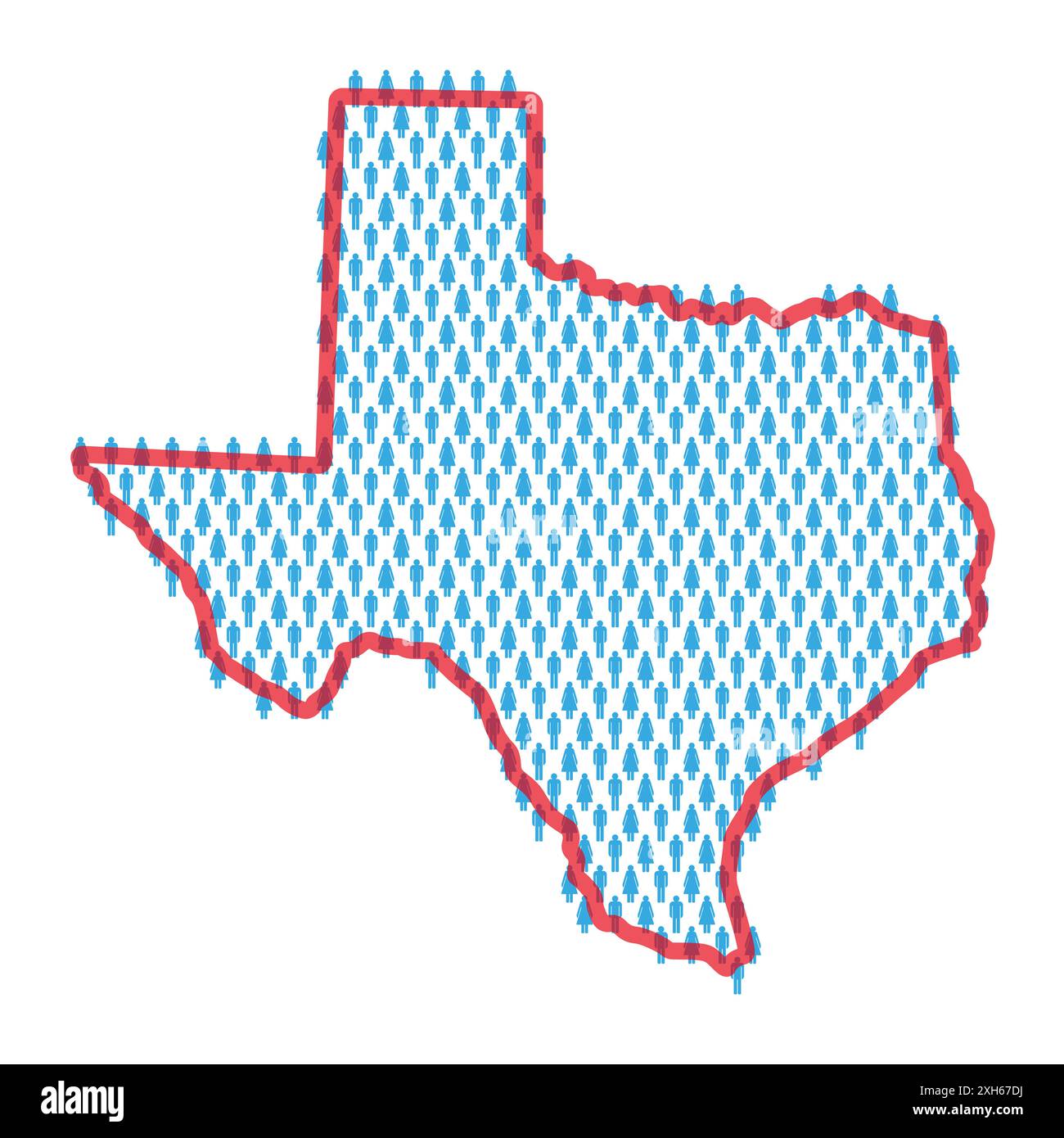Texas population map. Stick figures people map with bold red ...
