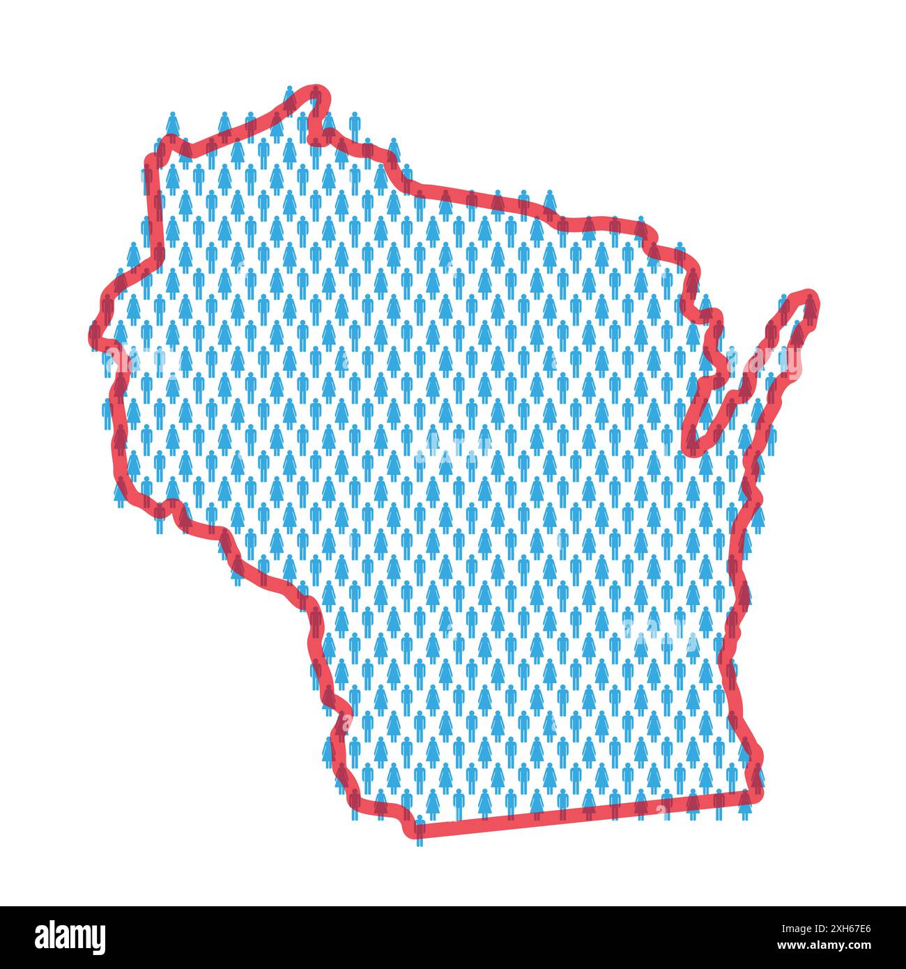 Wisconsin population map. Stick figures people map with bold red ...