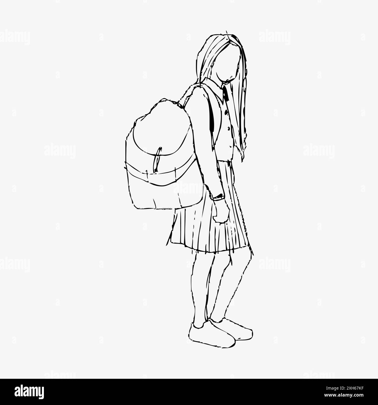 Teenage girl, hand sketch ink pen fictional character. Hand drawn human ...