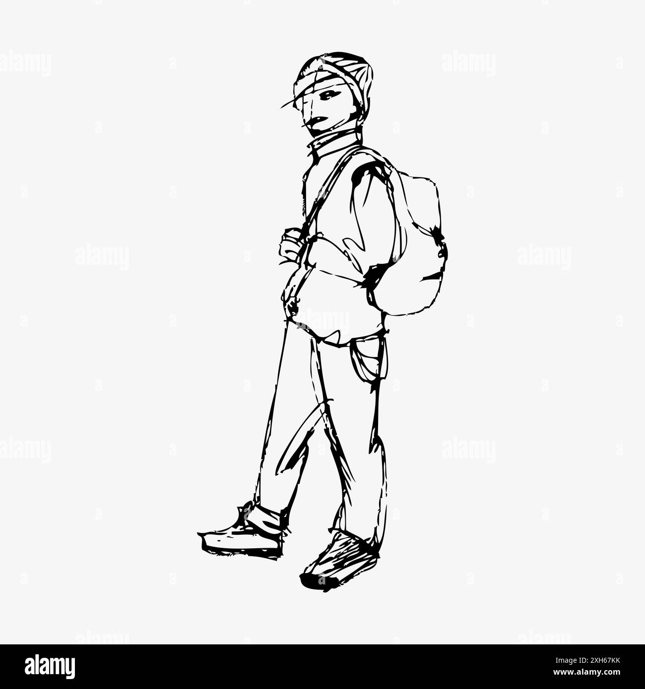 Teenage boy, hand sketch ink pen fictional character. Hand drawn human ...