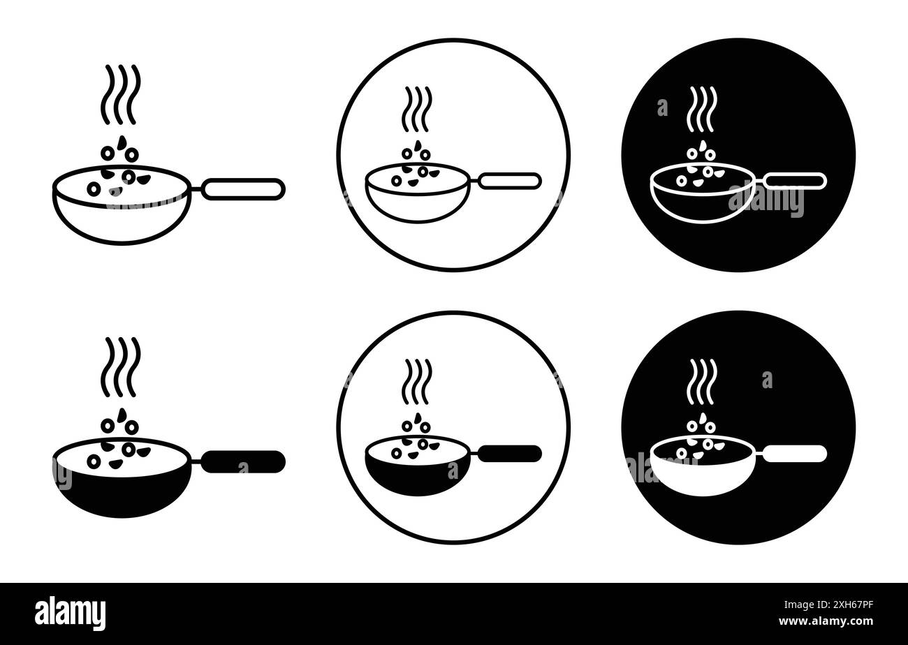 wok icon Vector symbol or sign set collection in black and white ...