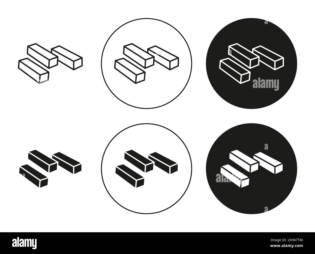 Wooden block icon Vector symbol or sign set collection in black and ...