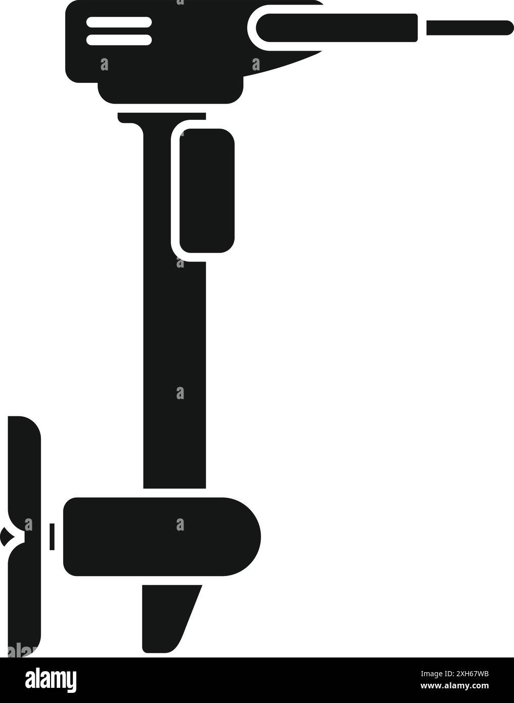 Simple icon of a boat motor hanging off the back of a boat, ready for ...