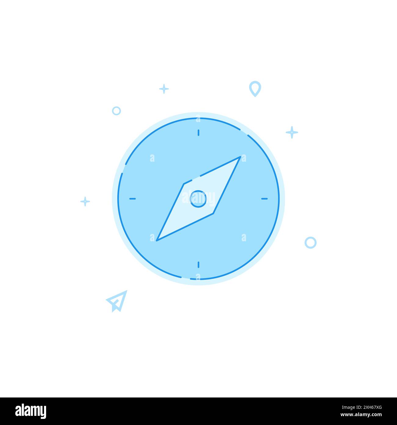 Compass, route icon. Flat illustration. Filled line style. Blue ...