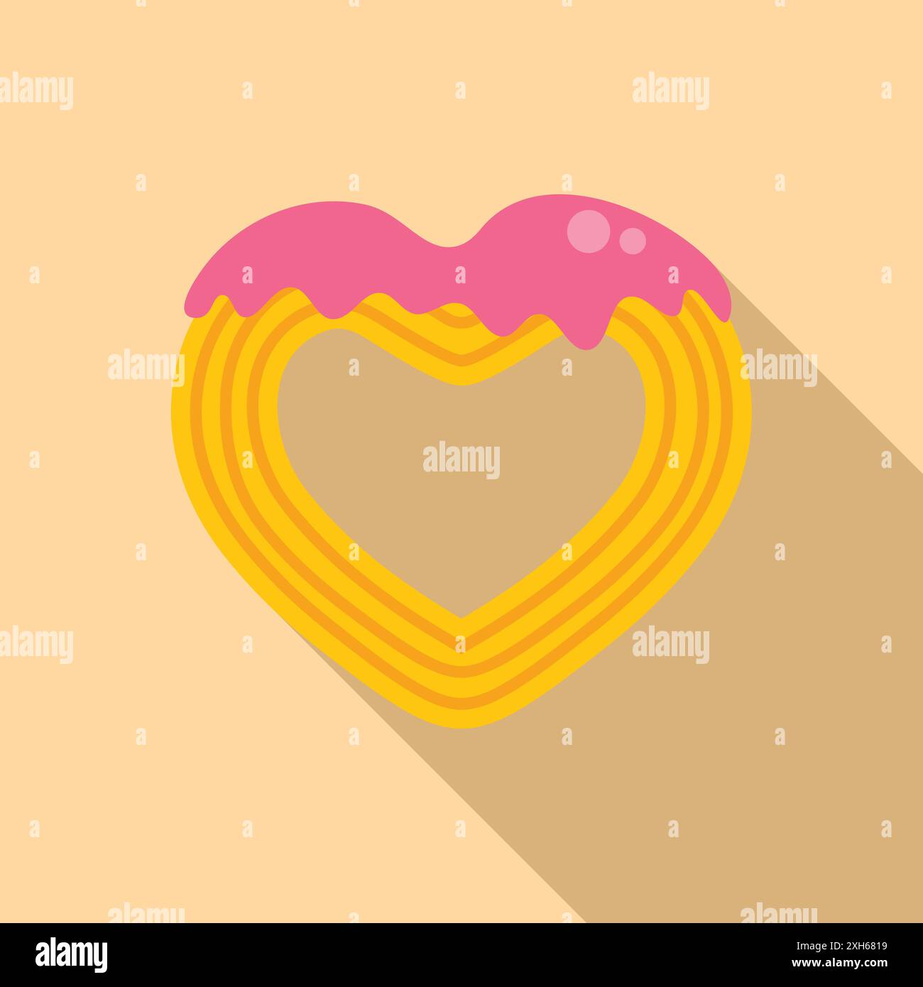 Heart shaped churro with pink icing drizzled on top, representing love ...