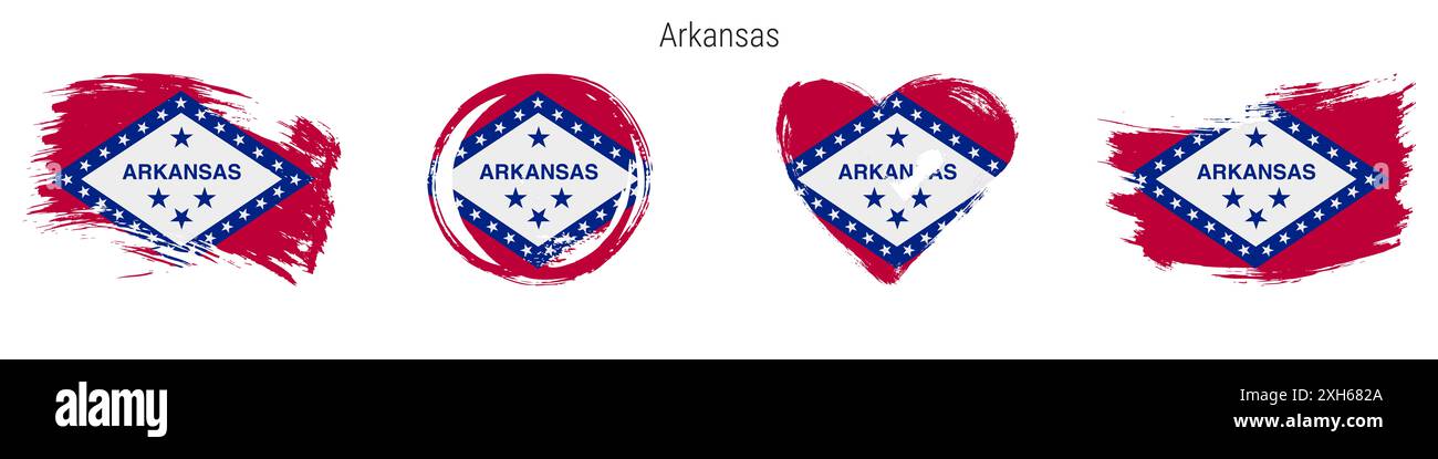 Arkansas hand drawn grunge style flag icon set. US state banner in ...