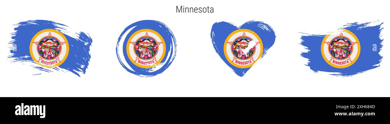 Minnesota hand drawn grunge style flag icon set. US state banner in ...