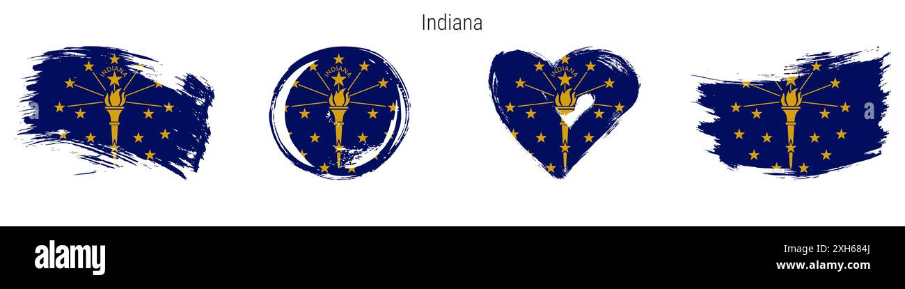 Indiana hand drawn grunge style flag icon set. US state banner in ...