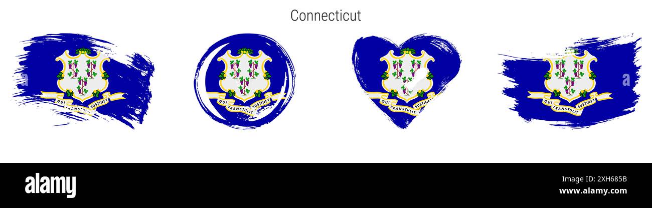 Connecticut hand drawn grunge style flag icon set. US state banner in ...